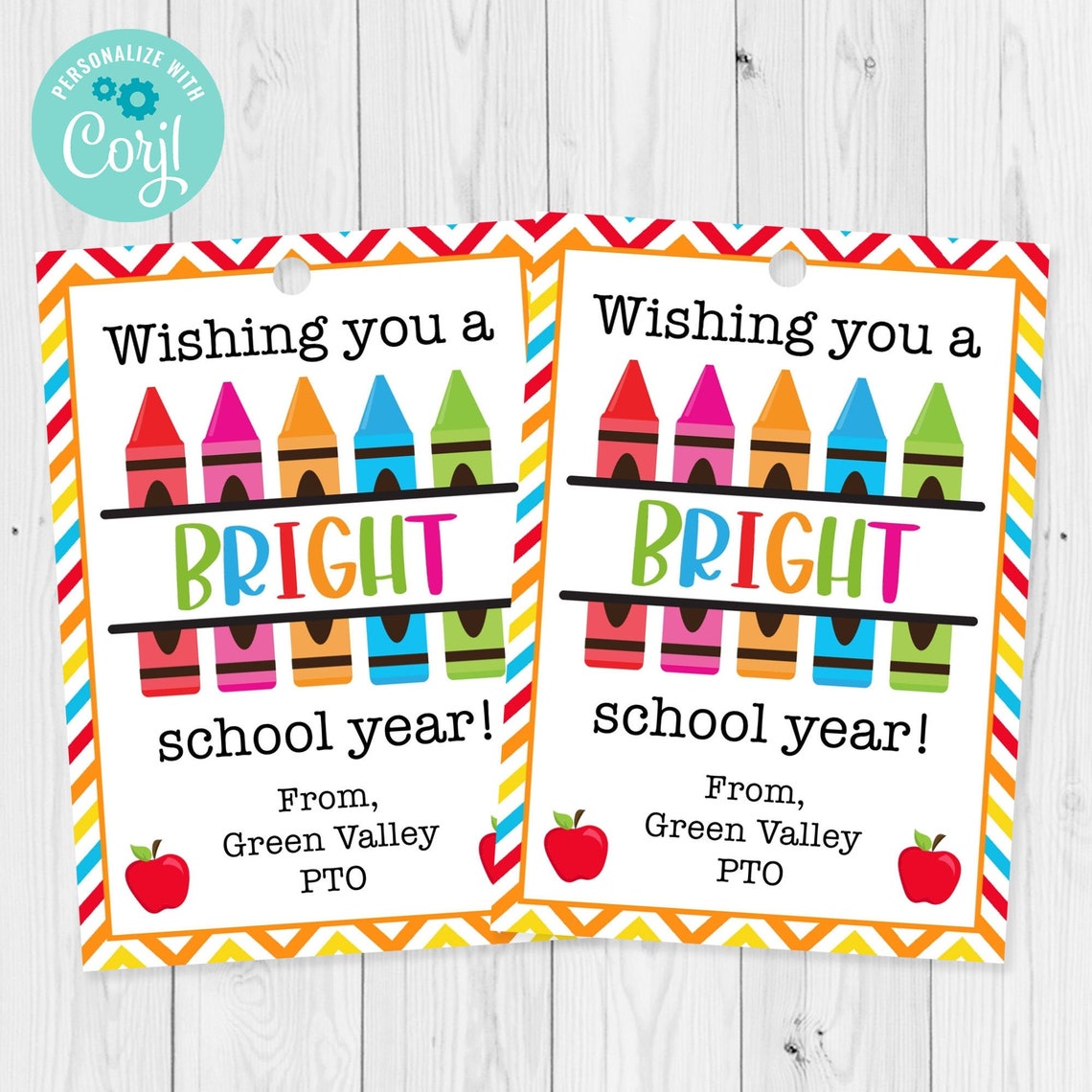 Crayons Wishing You A Bright School Year Gift Tag Editable | Etsy