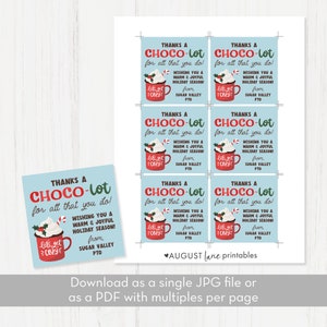 Hot Cocoa Thanks A Choco-lot for All That You Do Gift Tag, Editable ...