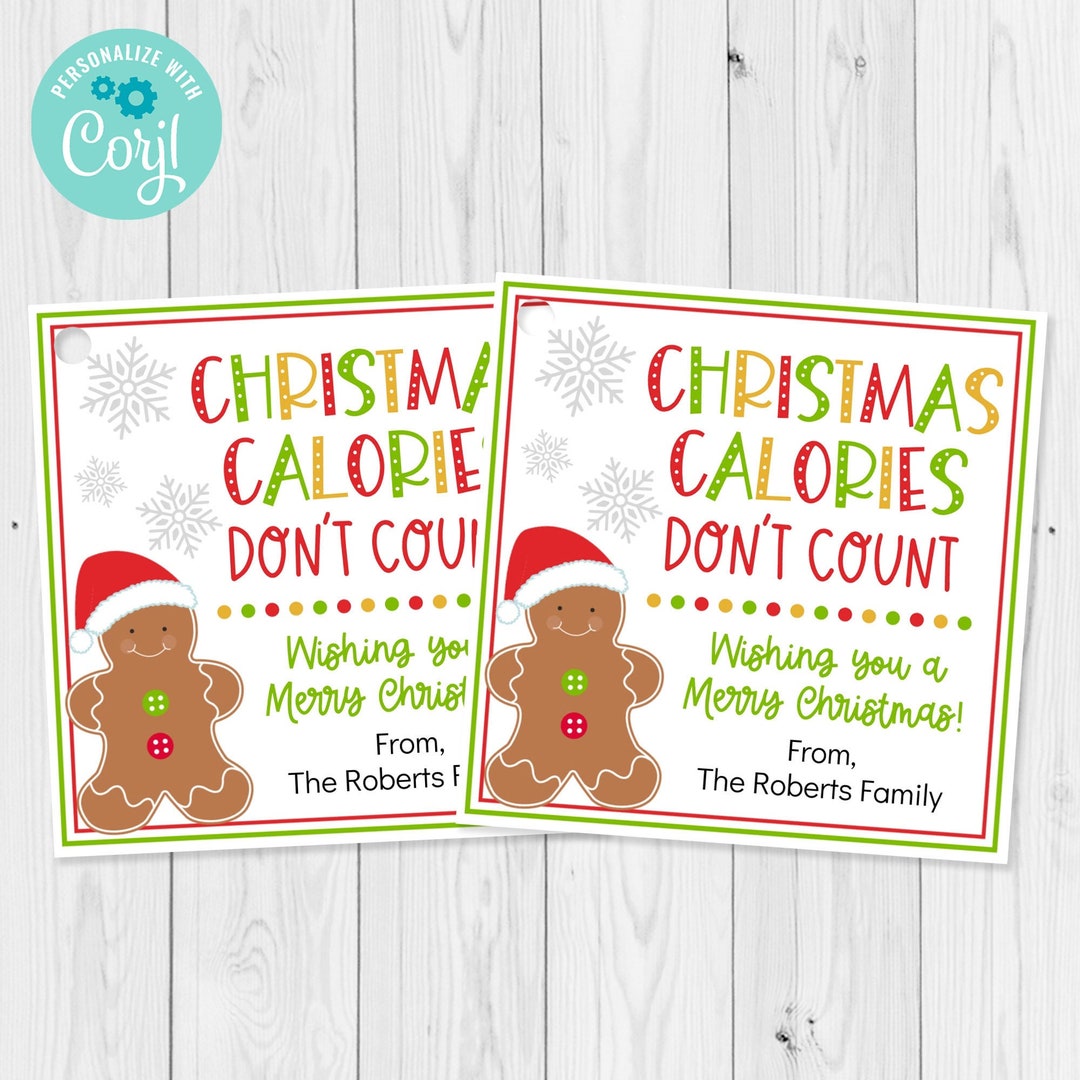 Christmas Calories Don't Count Editable Gift Tag Template, Christmas ...