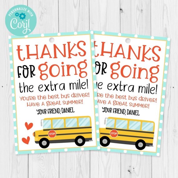 Bus Driver Thank You for Going the Extra Mile Gift Tag | Etsy