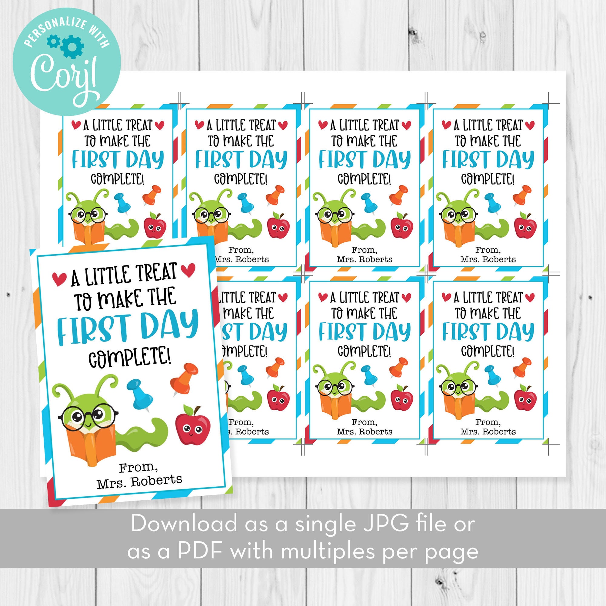 Bookworm Back to School Gift Tag Editable Template, Teacher or Student ...