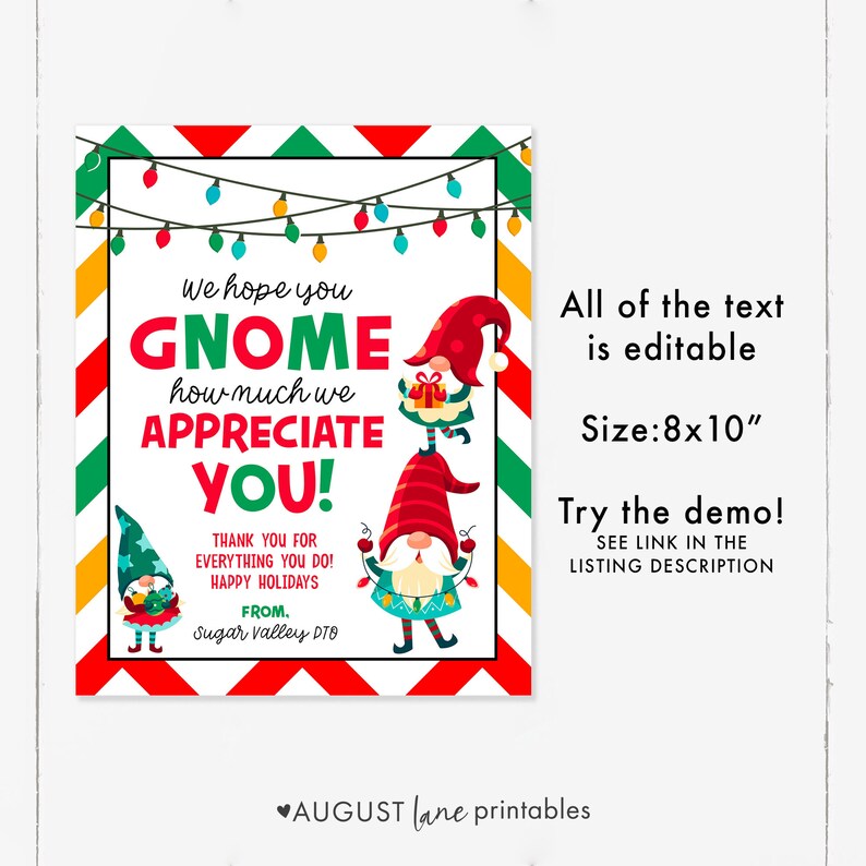 Editable Holiday Gnome Teacher Appreciation Sign Template - Etsy