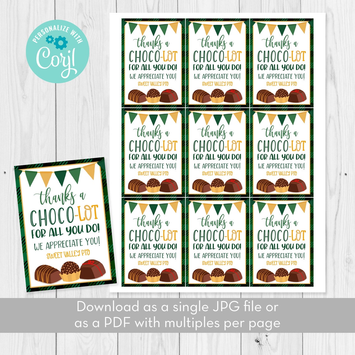 Editable Chocolate Gift Tag Template Thanks A Choco-lot - Etsy