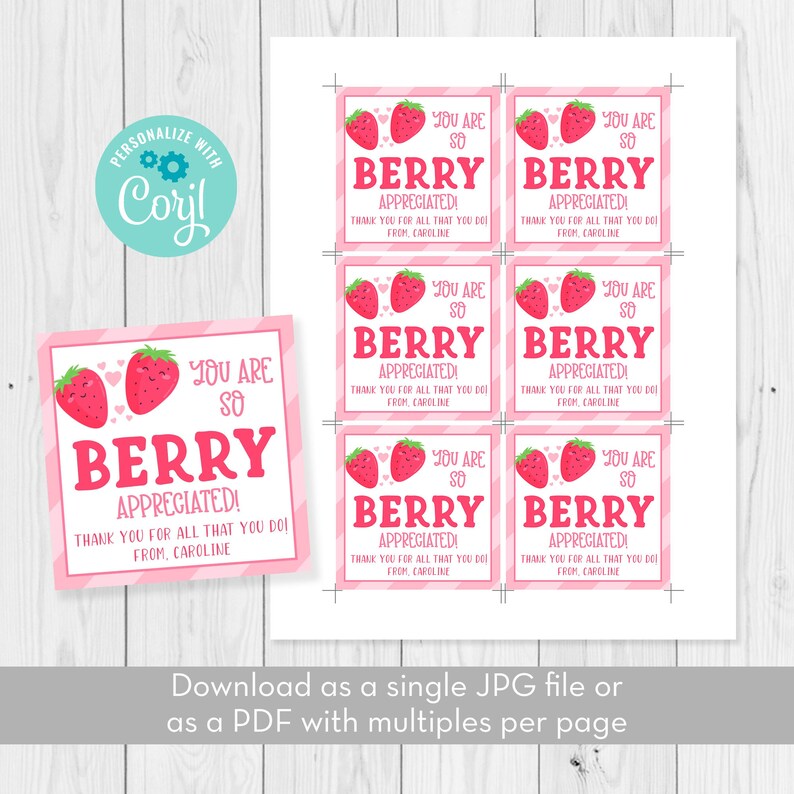 Editable Berry Appreciated Gift Tag Template Teacher - Etsy