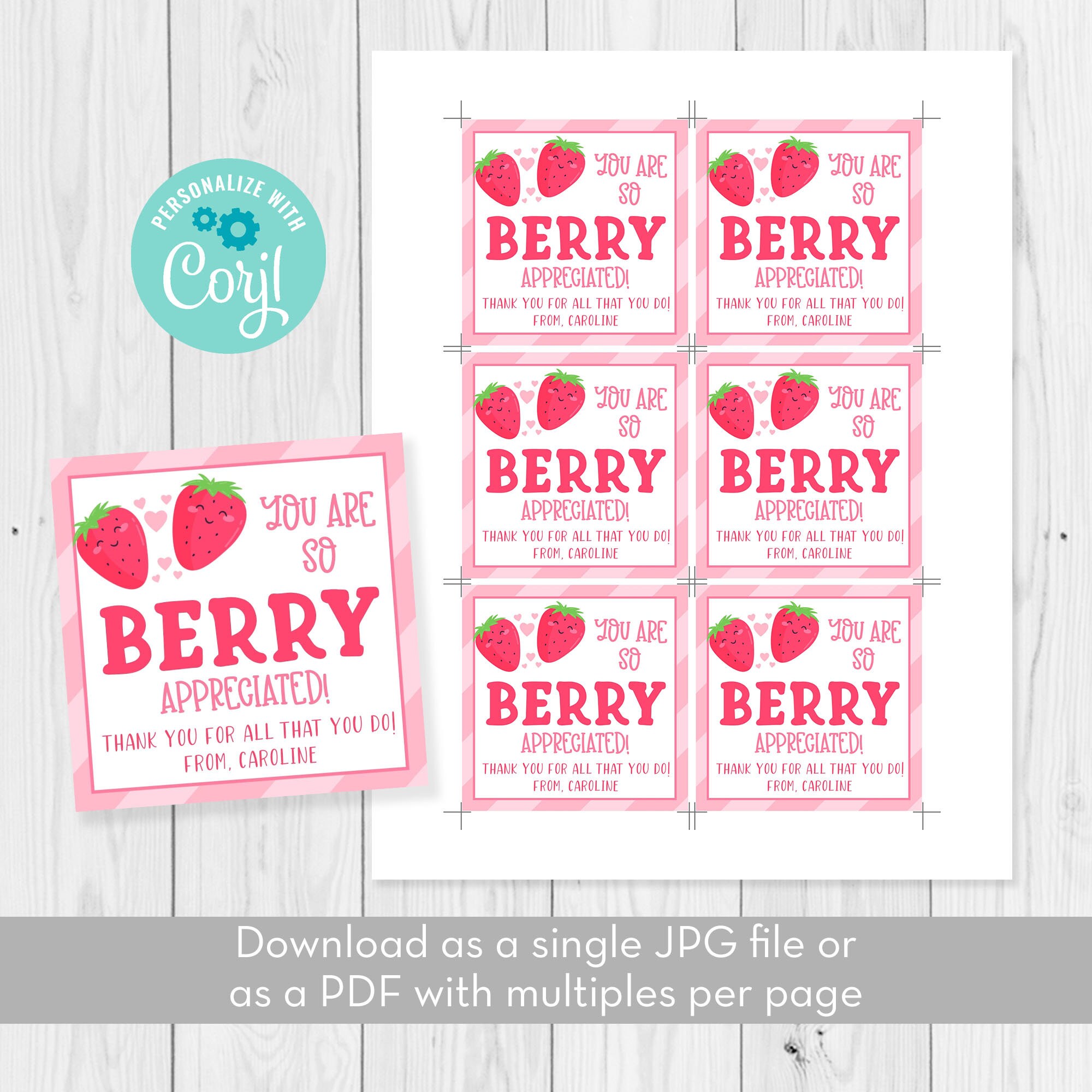 Editable Berry Appreciated Gift Tag Template, Teacher Appreciation, PTO ...