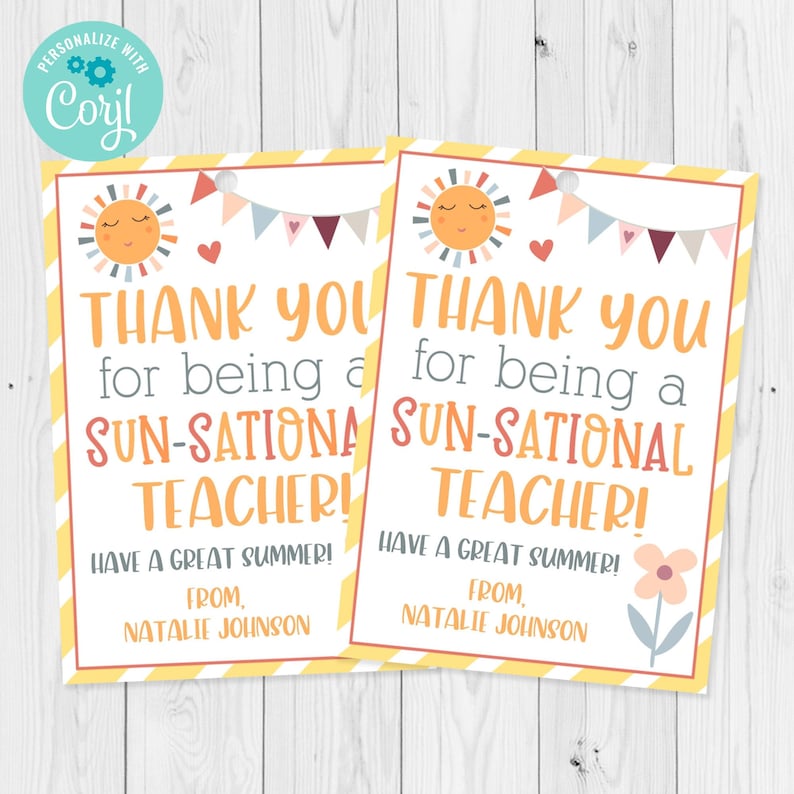 Thank You for Being A Sun-sational Teacher Gift Tag Template, Teacher ...
