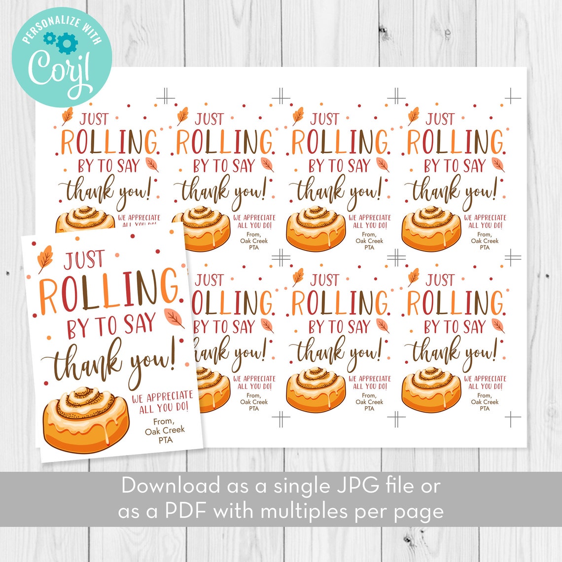 Cinnamon Roll Fall Gift Tag Template Thanksgiving Rolling by - Etsy