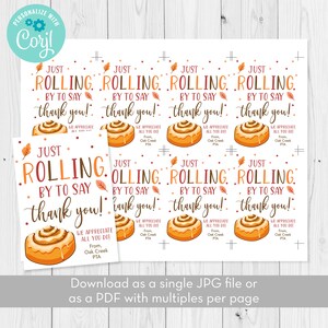 Cinnamon Roll Fall Gift Tag Template, Thanksgiving Rolling by to Say ...
