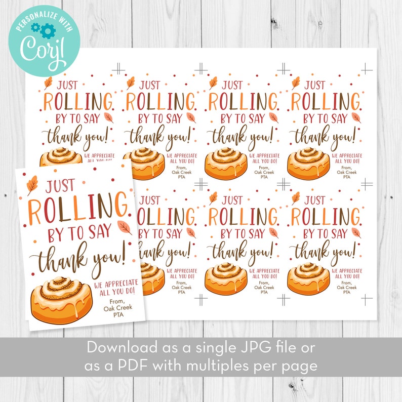 Cinnamon Roll Fall Gift Tag Template Thanksgiving Rolling by - Etsy