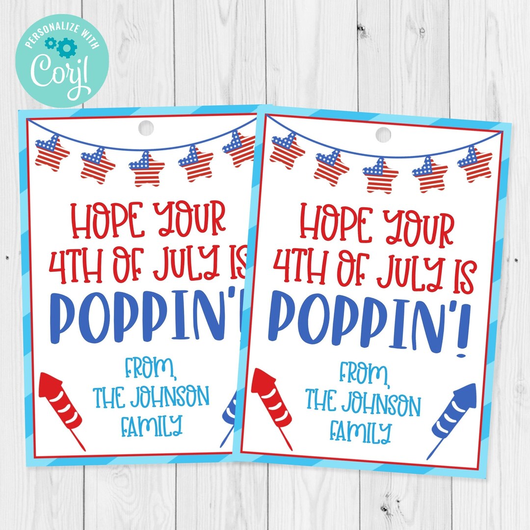 Editable Poppin' 4th of July Gift Tag Template, 4th of July Fireworks ...