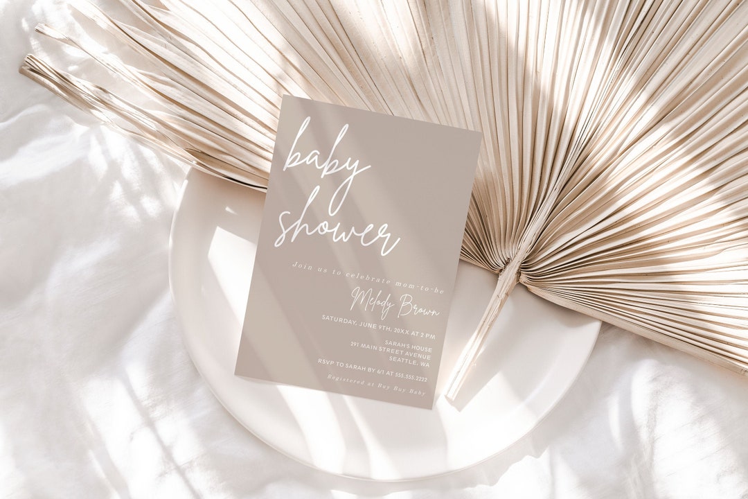 Neutrals Baby Shower Invitation Template, Modern Boho Minimalist Baby ...