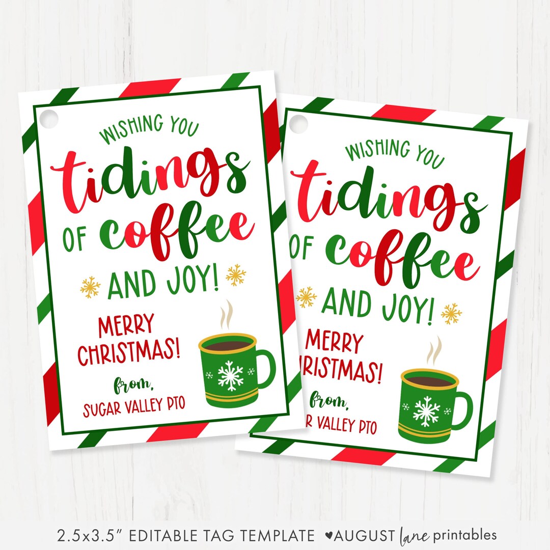 Christmas Coffee Gift Tag, Editable Template, 2.5x3.5" Red and Green ...
