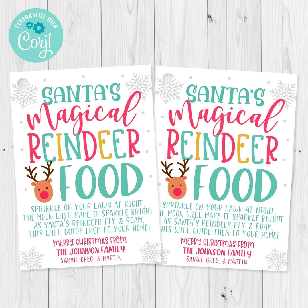 Santa's Magical Reindeer Food Christmas Gift Tag Template, Reindeer ...
