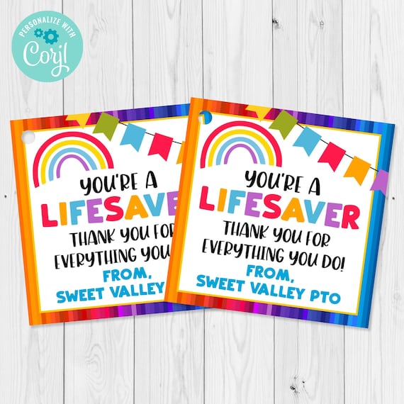 You're A Lifesaver Gift Tag Template Teacher School | Etsy
