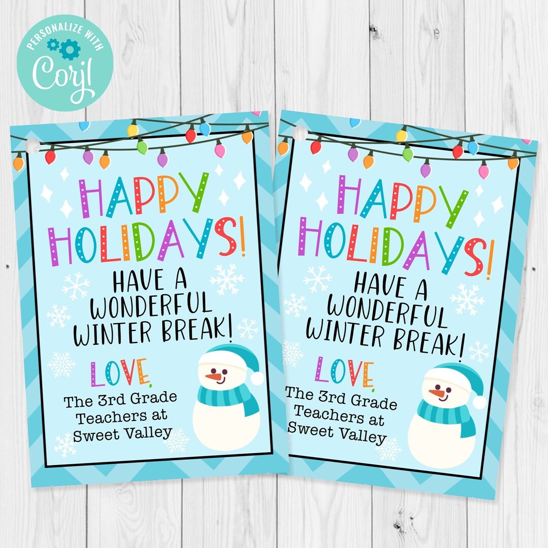 Happy Holidays Snowman Gift Tag Editable Template From Teachers to ...