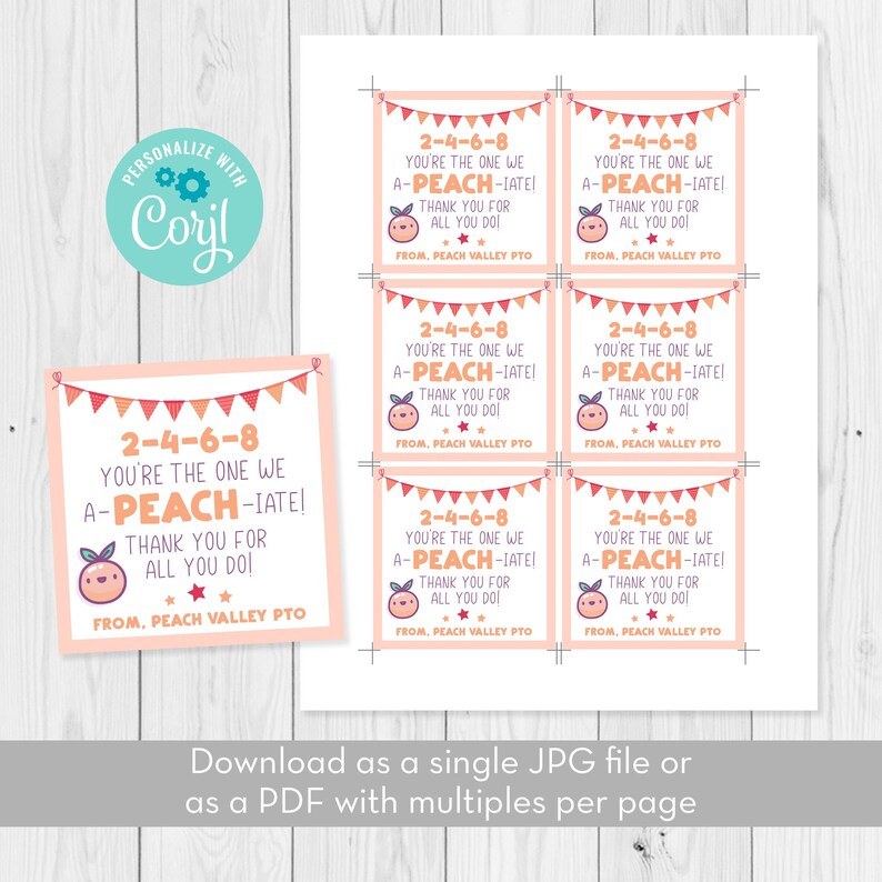 Editable Peach Gift Tag Template Teacher or Student | Etsy