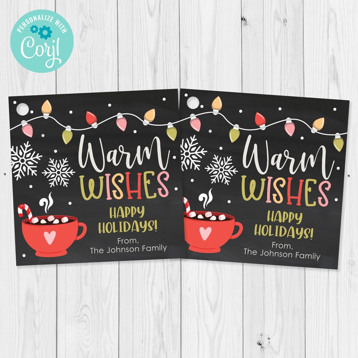 Warm Wishes Hot Cocoa Christmas Gift Tag Template, Candy Cane Hot ...