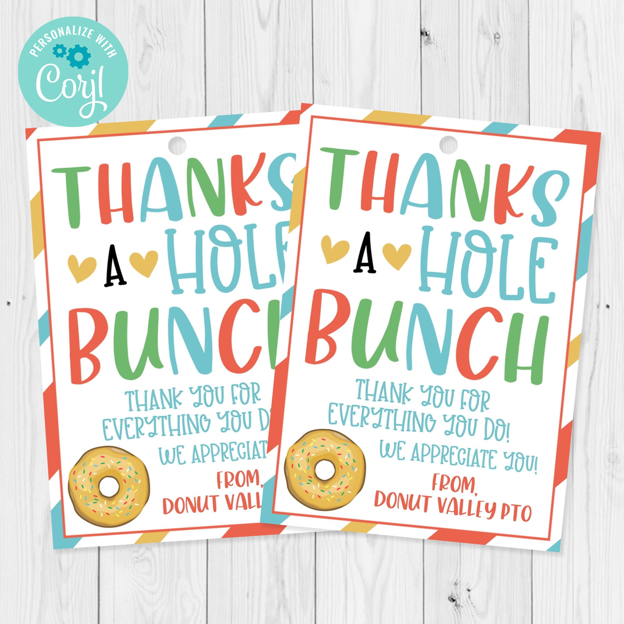 Donut Thanks A Hole Bunch Gift Tag Template, Teacher Appreciation Gift ...