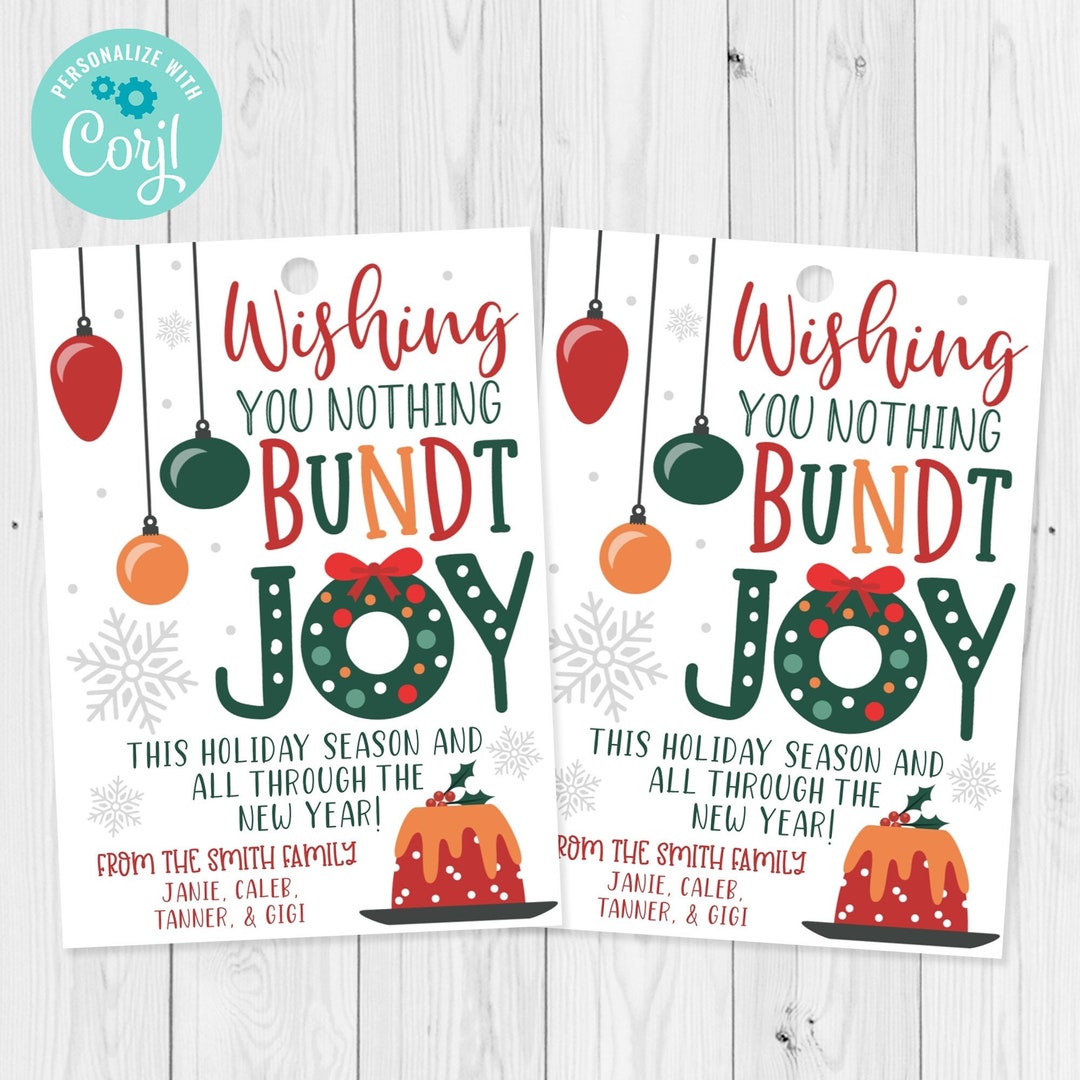 Wishing You Nothing Bundt Joy Christmas Gift Tag Template, Holiday ...