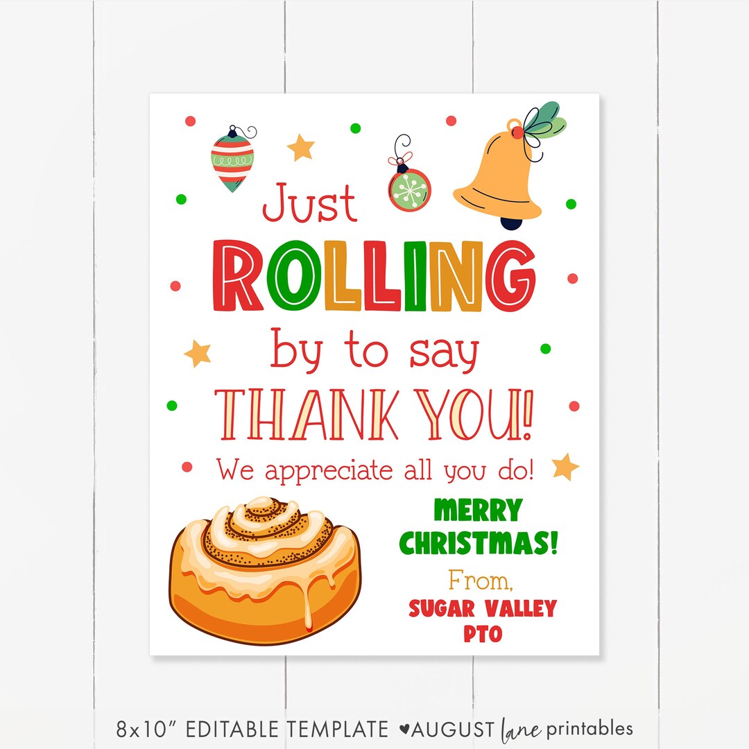 Christmas Cinnamon Roll Sign Editable Template, Teacher Staff Holiday ...