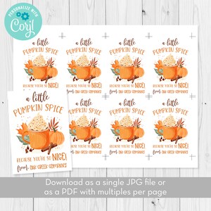 Pumpkin Spice Gift Tag Template, Thanksgiving Fall Pumpkin Spice Latte ...