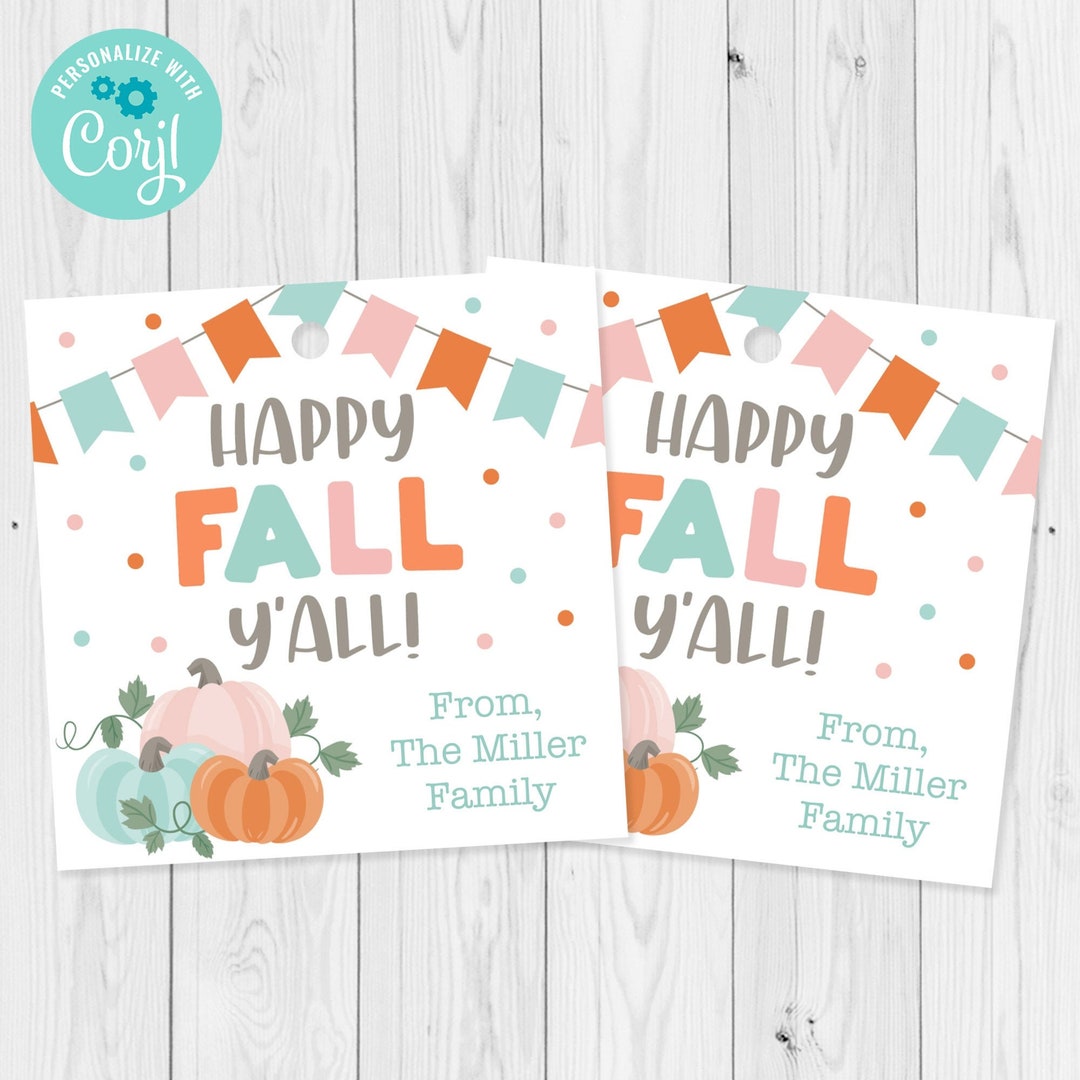 Happy Fall Y'all Cute Pumpkin Gift Tag Template, Staff Appreciation ...