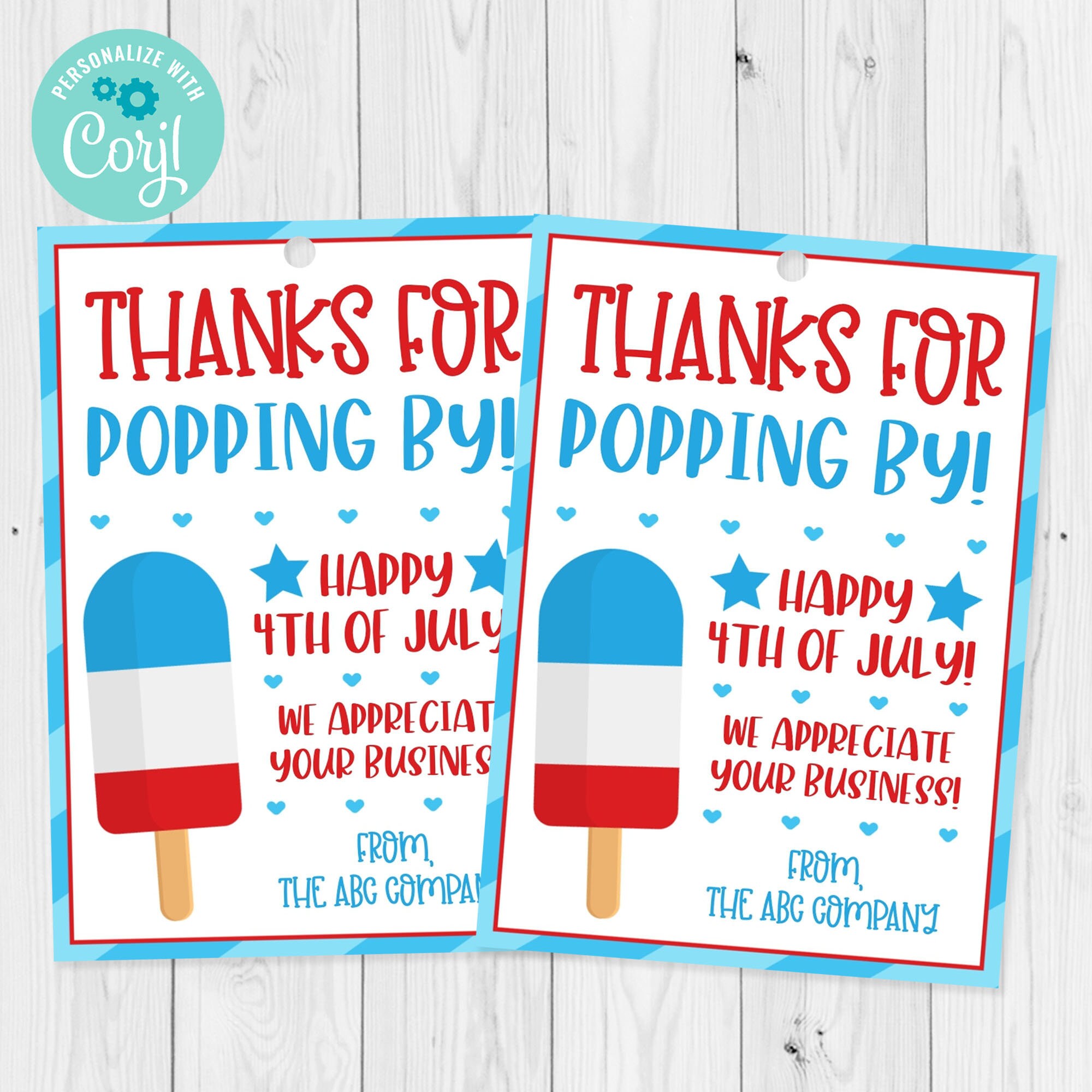 Editable Thanks For Popping By Gift Tag Template 4th of July | Etsy