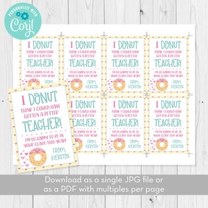 Donut Back to School Gift Tag Editable Template, Donut Gift for ...