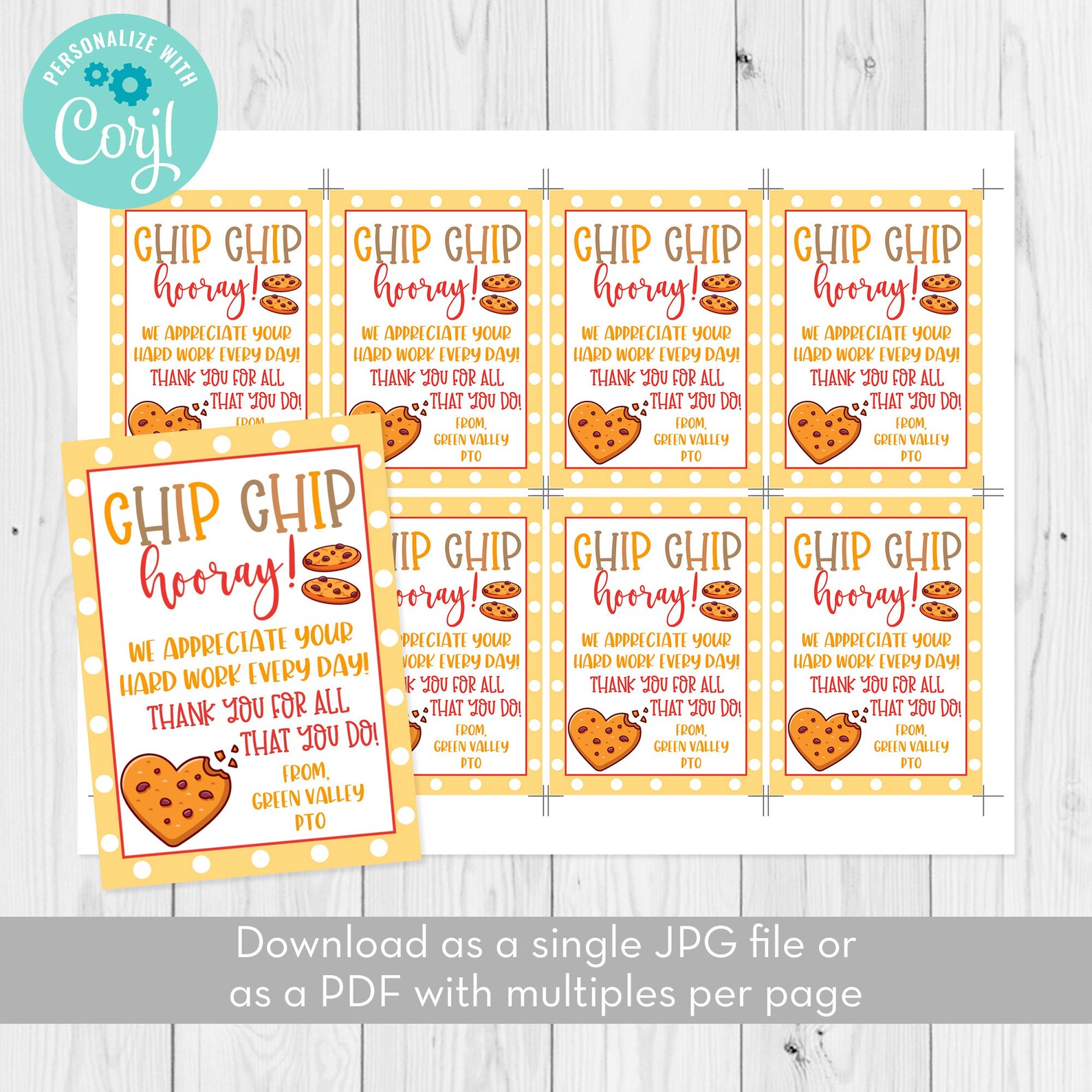 Chip Chip Hooray Cookie Gift Tag Template Chocolate Chip | Etsy