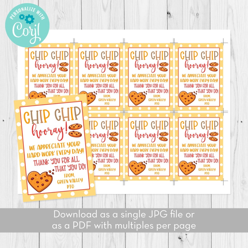 Chip Chip Hooray Cookie Gift Tag Template Chocolate Chip - Etsy