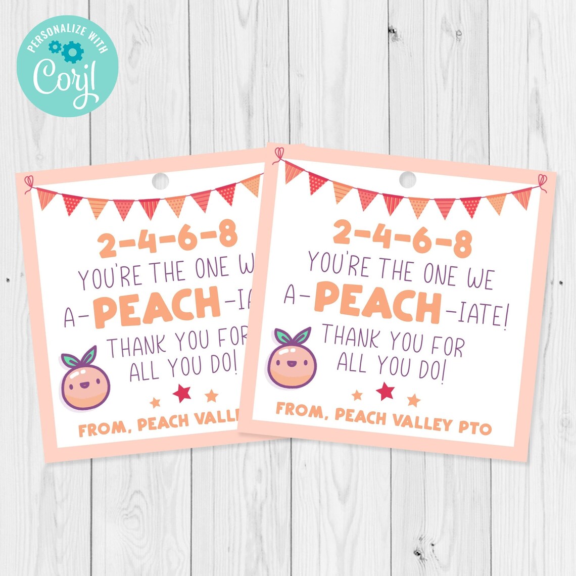 Editable Peach Gift Tag Template Teacher or Student | Etsy