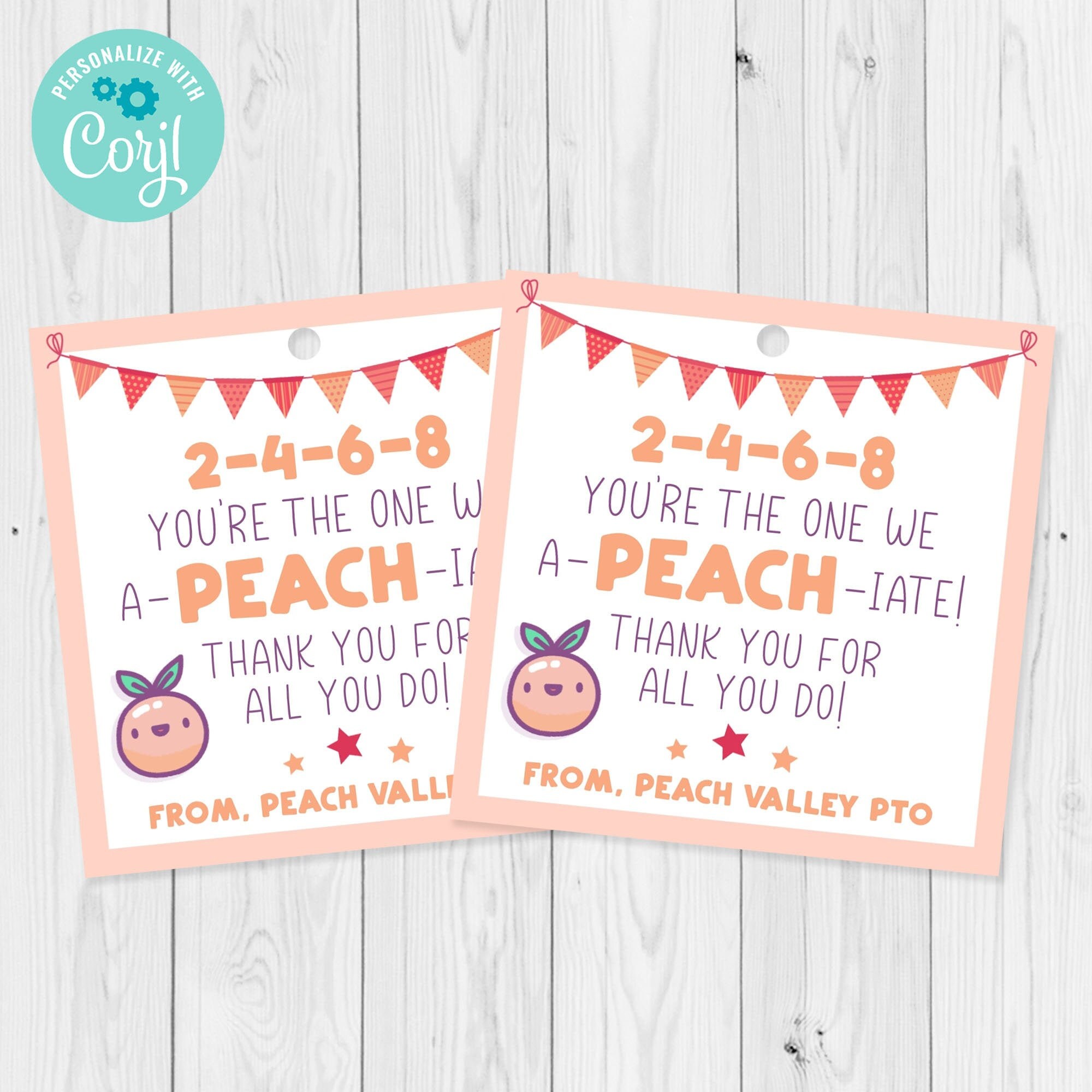Editable Peach Gift Tag Template, Teacher or Student Appreciation, PTO ...