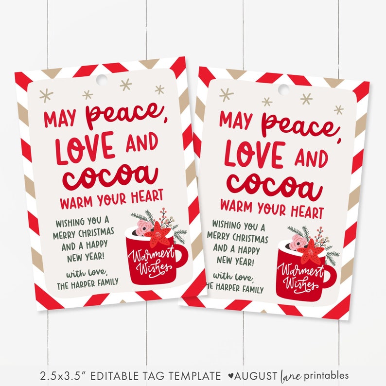 Peace Love and Cocoa Christmas Gift Tag Template Hot - Etsy
