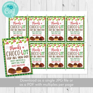 Thanks A Choco-lot for All You Do Christmas Gift Tag Template, Holiday ...
