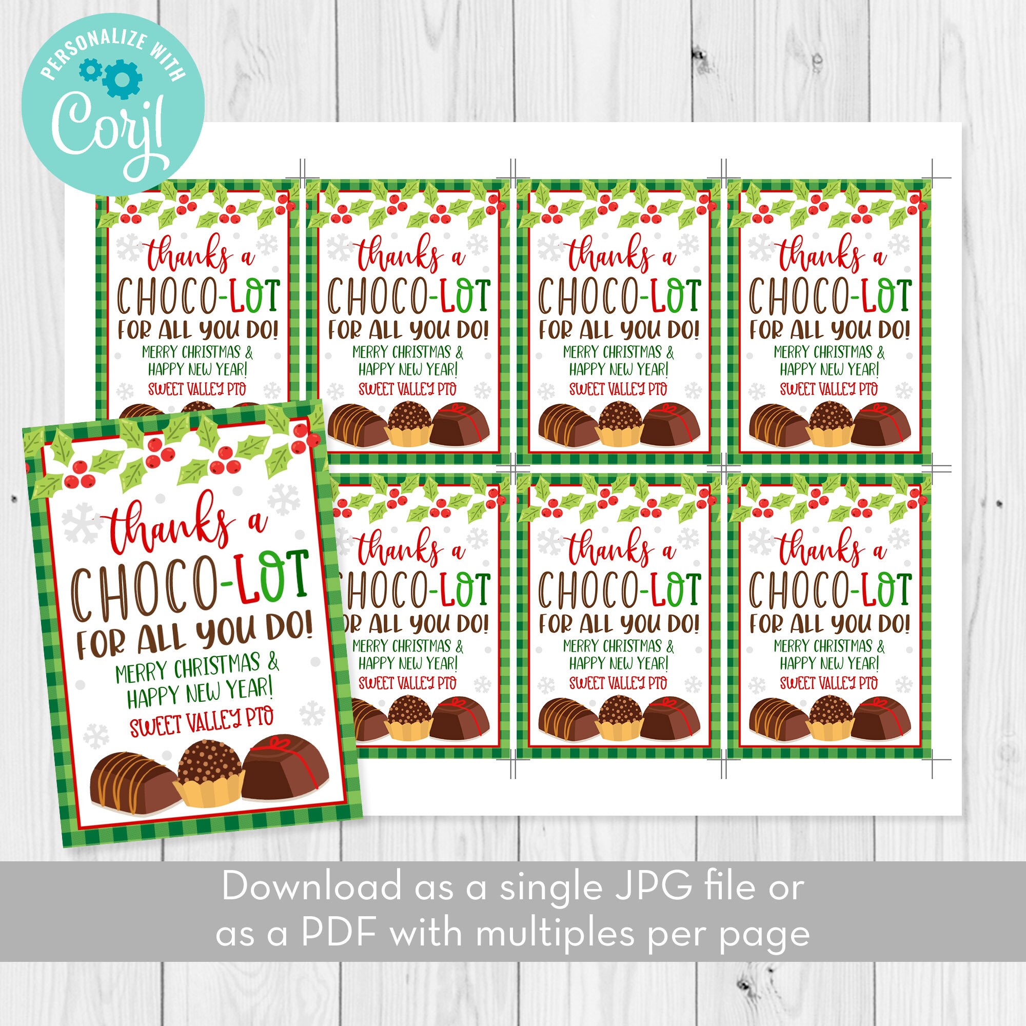 Thanks A Choco-Lot For All You Do Christmas Gift Tag Template | Etsy