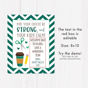 Back to School Coffee Sign Editable Template, First Day of School PTO ...