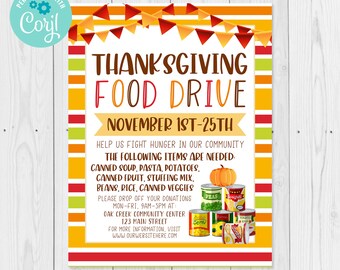 Editable Thanksgiving Food Drive Flyer Template Fall Turkey | Etsy