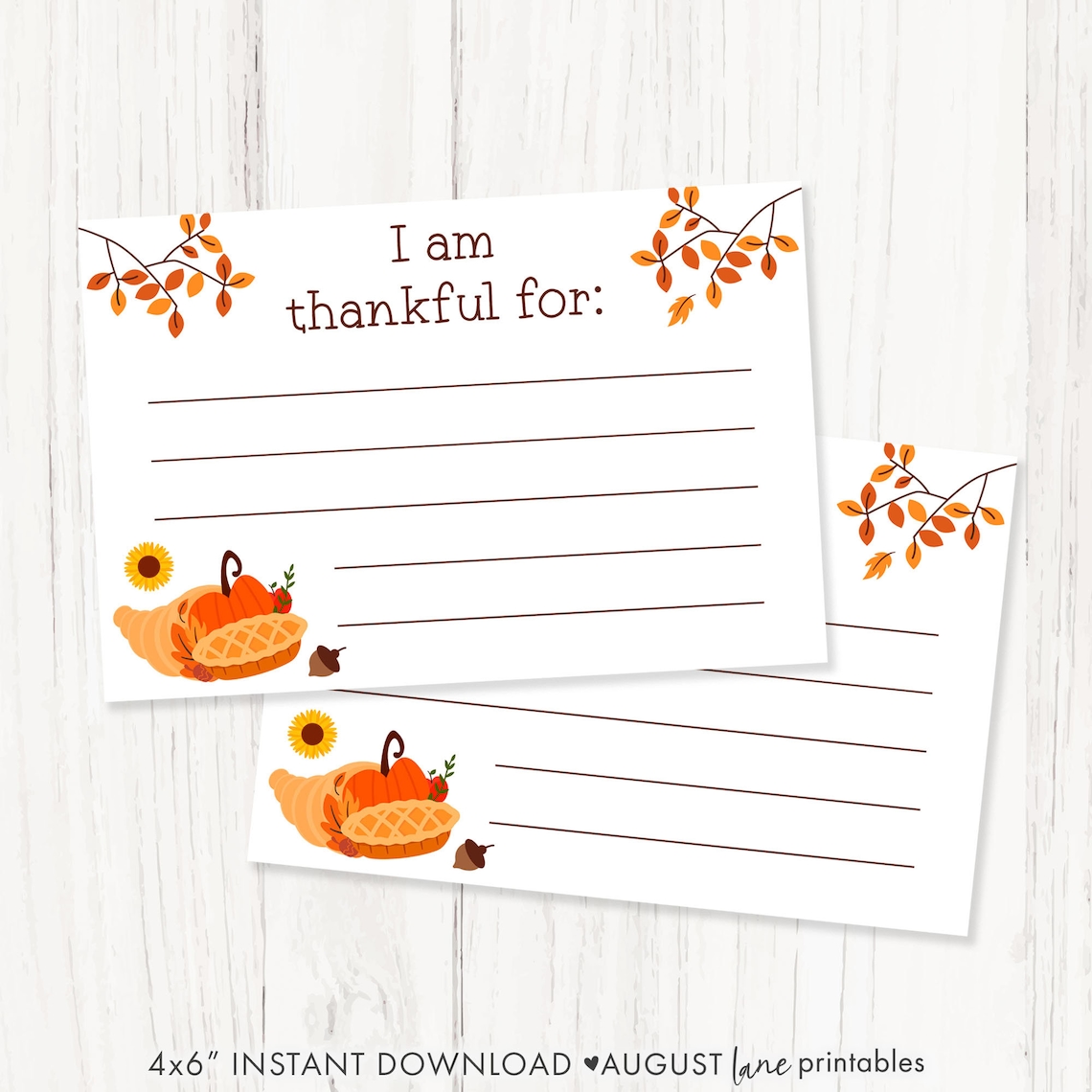 Printable I Am Thankful for Cards Thanksgiving Gratitude - Etsy