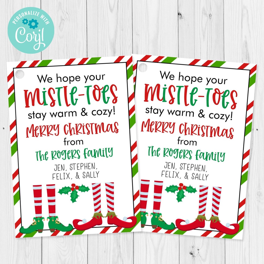 Christmas Mistle-toes Gift Tag Editable Template, Holiday Socks Gift ...