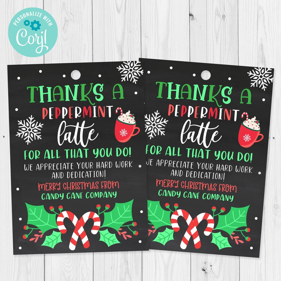 Thanks A Peppermint Latte for All You Do Gift Tag Template - Etsy