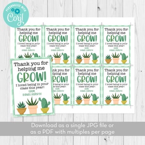 Plant Succulent Gift Tag Template, Thank You for Helping Me Grow ...