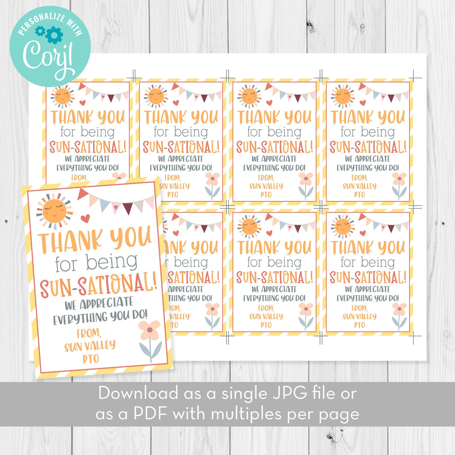 Thank You for Being Sun-sational Gift Tag Template, Employee, Staff, or ...