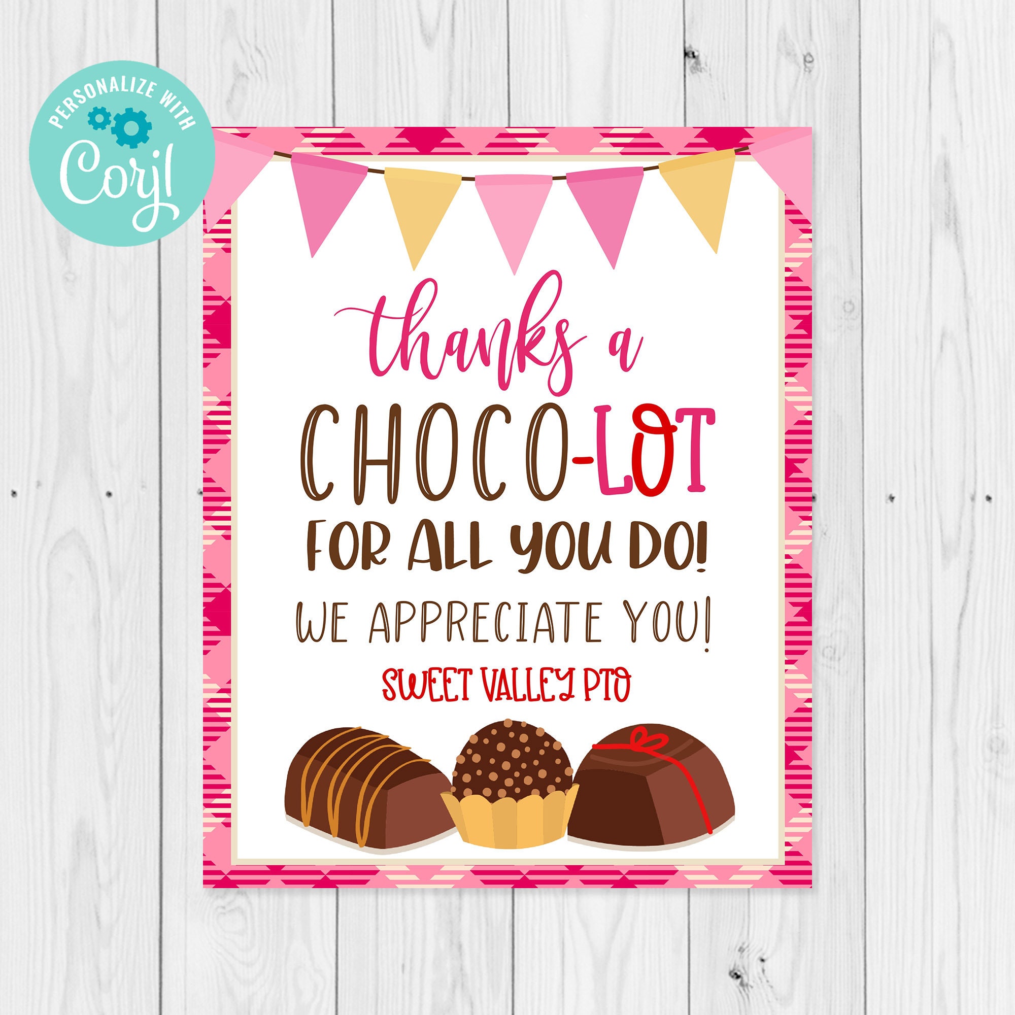 Editable Chocolate Sign Template, Staff or Teacher Appreciation Week ...