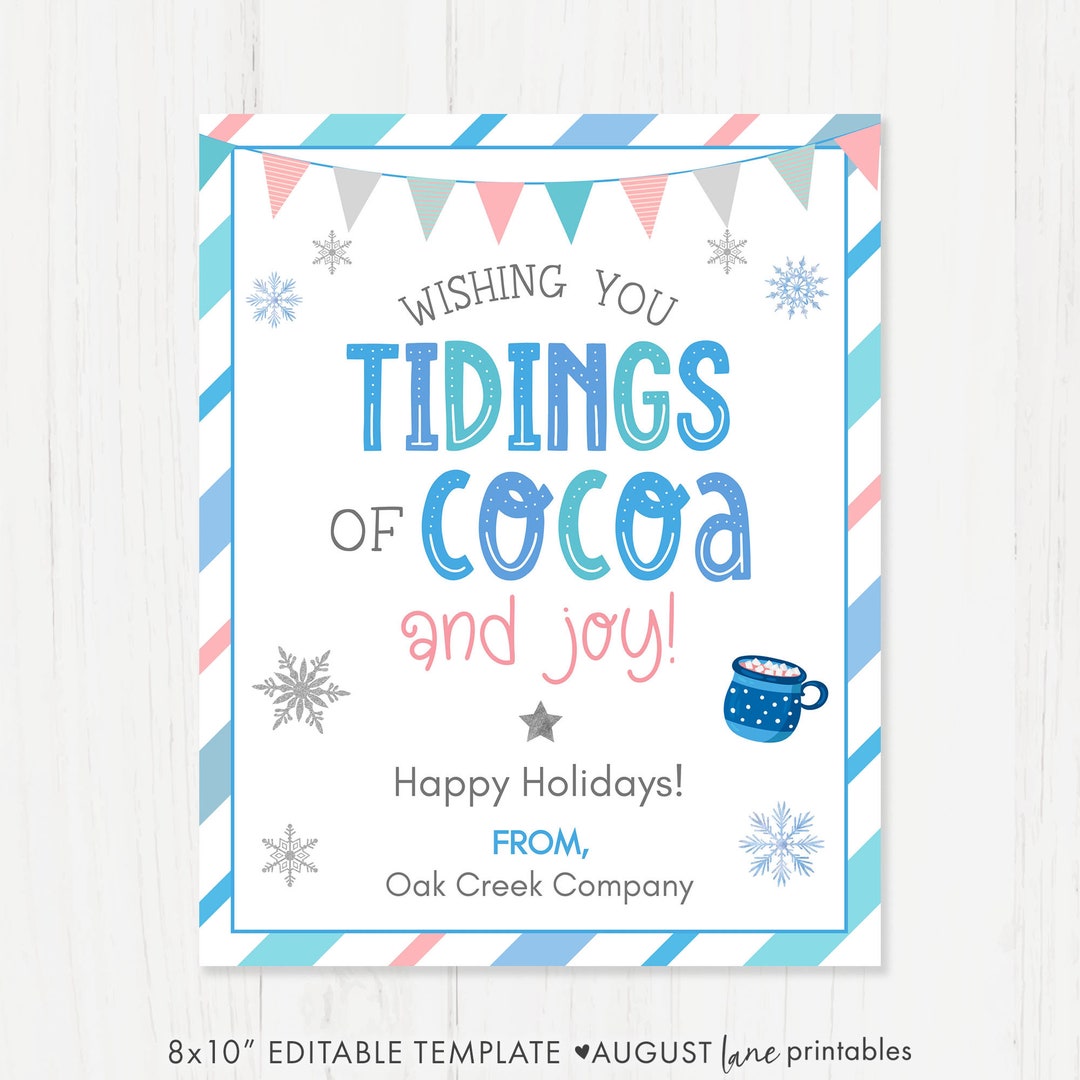 Editable Winter Cocoa Sign Template, 8x10 Blue, White, and Pink Staff ...