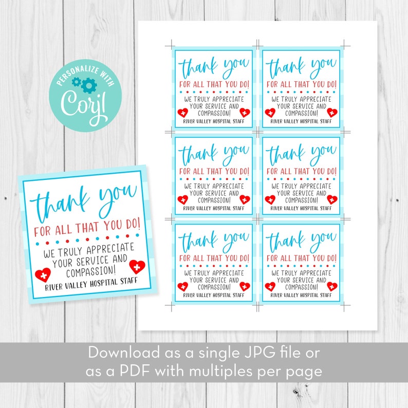 Nurse Appreciation Gift Tag Template, Nurse Thank You Gift Tag Template ...