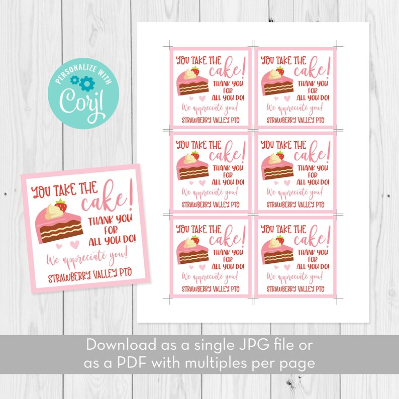 You Take the Cake Gift Tag Template Cake Teacher Appreciation - Etsy