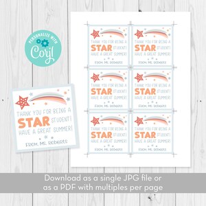 Star Student Gift Tag Template, Student Gift Tag From Teacher, Editable ...
