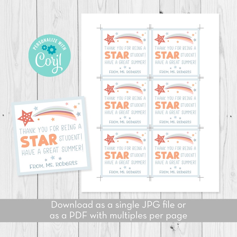 Star Student Gift Tag Template Student Gift Tag From Teacher - Etsy