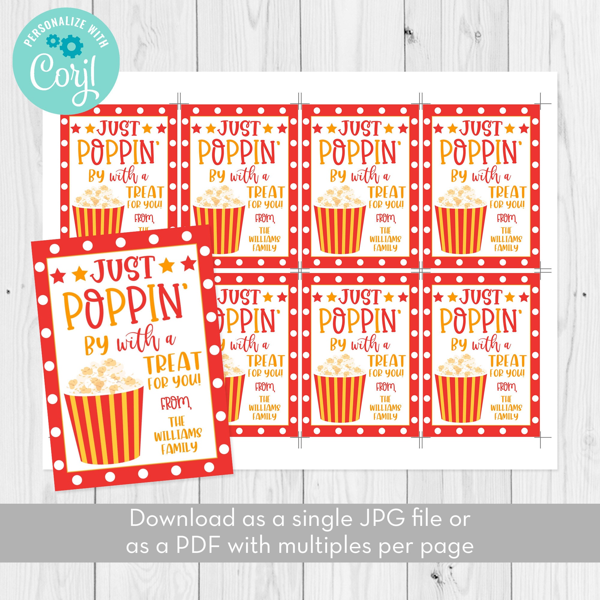 Just Poppin' by Popcorn Gift Tag Template, Movie Night Teacher ...