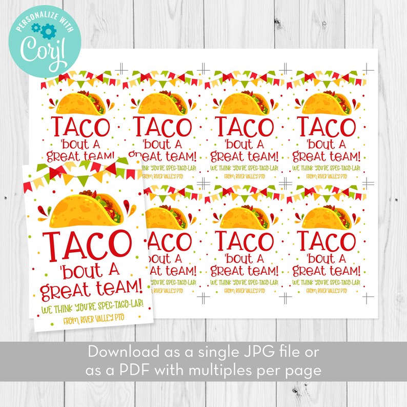 Editable Taco Gift Tag Template Staff Teacher Appreciation | Etsy